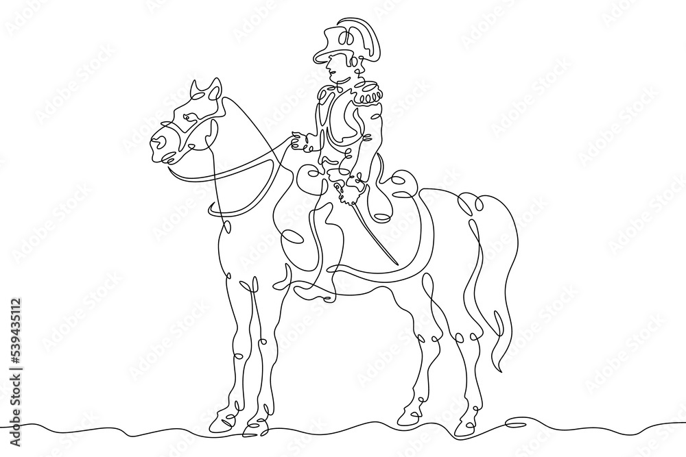 One continuous line. Historical character. French emperor Bonaparte ...