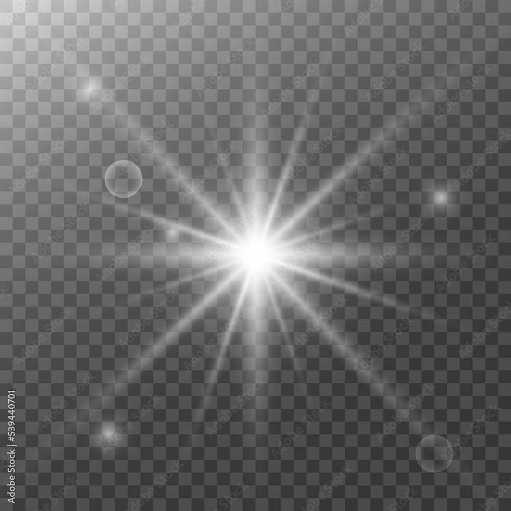 Vector transparent sun flare with beams and spotlights. Sunlight ...