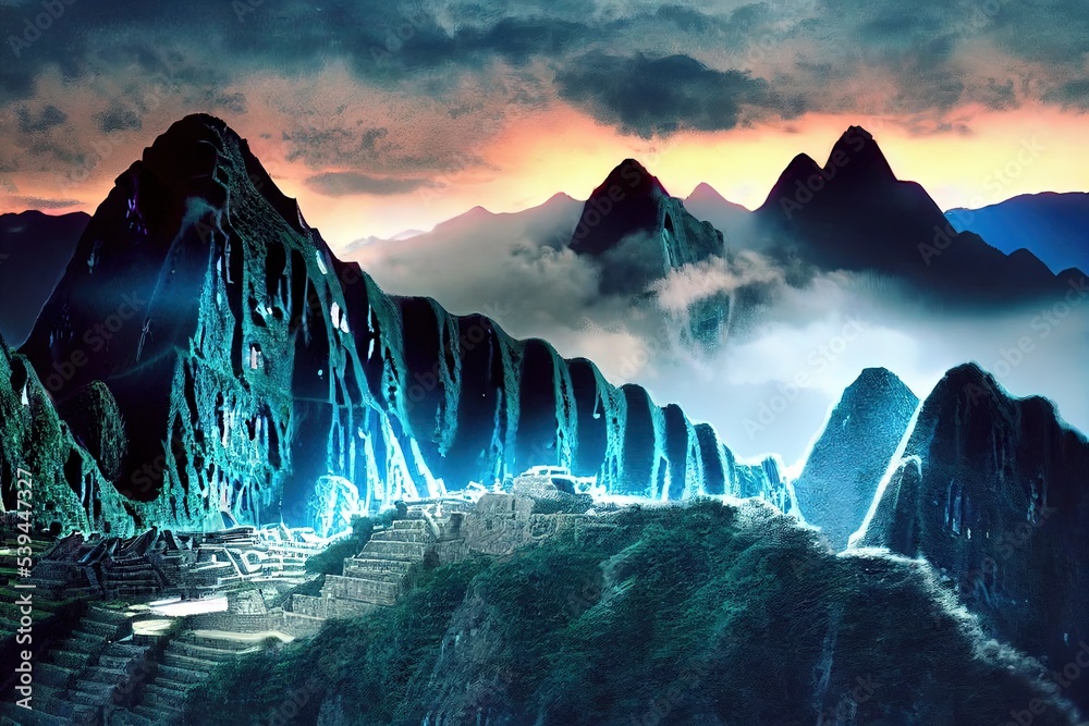 Fantasy concept showing a Machu Picchu, Peru The city of the Incas ...