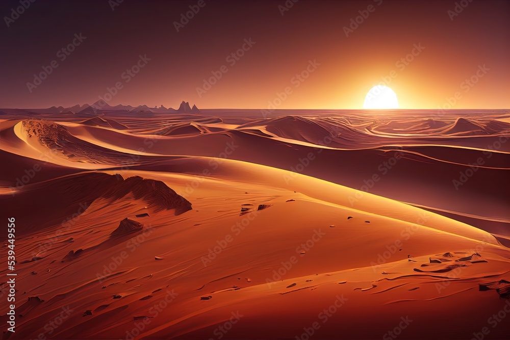 Sahara Desert, Africa The unforgiving sea of sand. digital art style ...