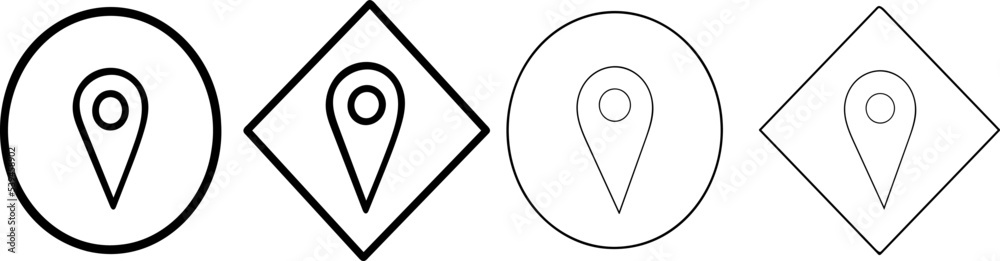 Set of location black and white icons. Group of icons, map markers ...