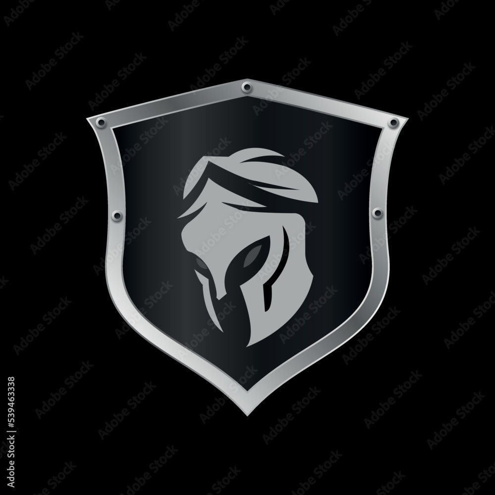 shield and helmet of the Spartan warrior symbol, emblem. Spartan helmet ...