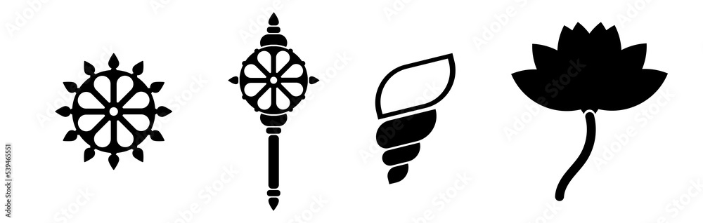 Attributes of Lord Vishnu: Disc , Mace, Shell and lotus Stock Vector ...