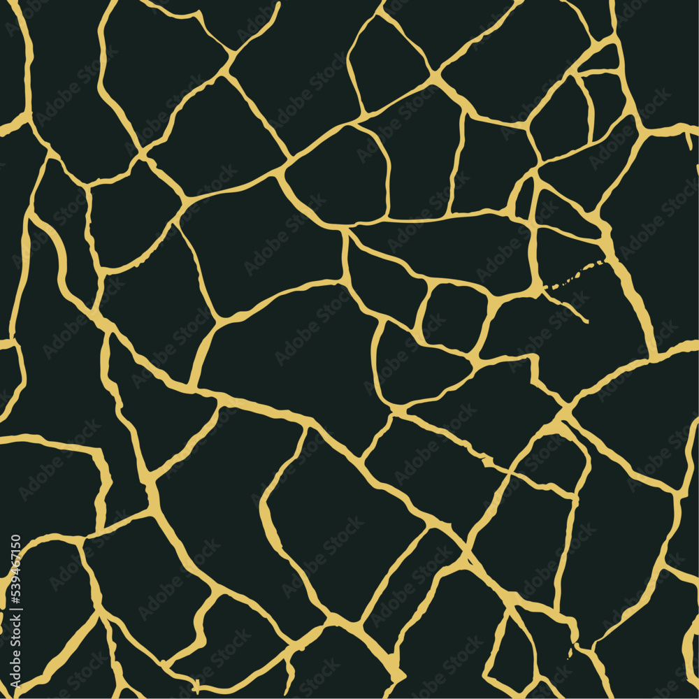 Gold kintsugi crack vector seamless pattern background. Golden ...