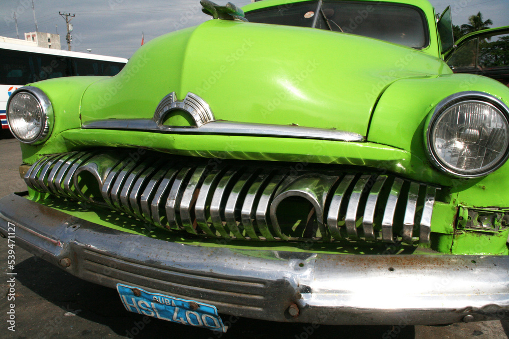 Mercury car. Cuban taxi. Havana Cuba. Green vintage car. Means of ...