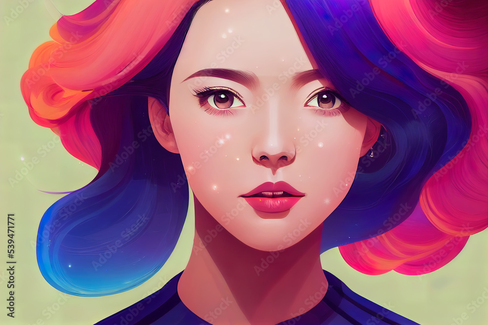 Beautiful mesmerizing girl. Digital art drawing. Floating surreal woman ...