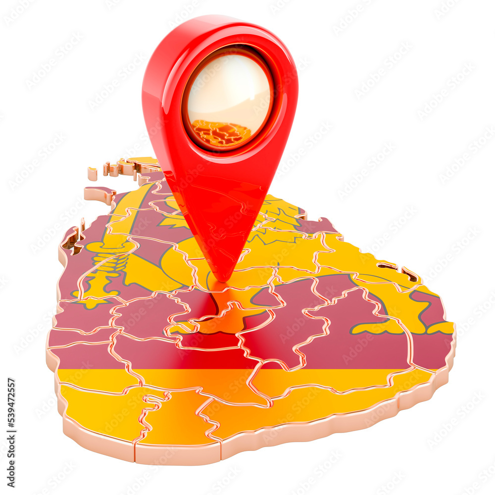 Map pointer on the map of Sri Lanka, 3D rendering Stock Illustration ...