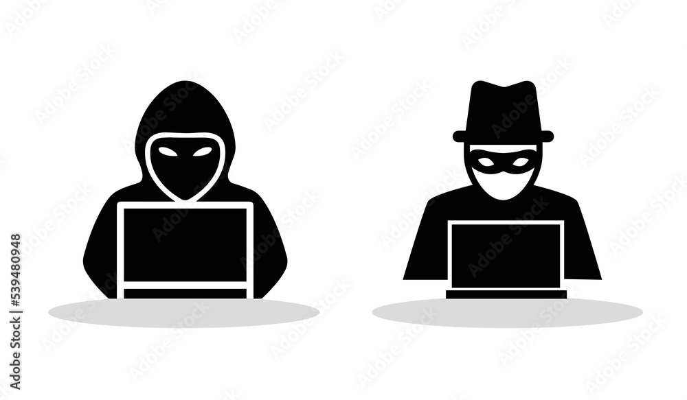 Hacker, Cybercriminal with laptop stealing user personal data. Hacker ... Hacker, Cybercriminal with laptop stealing user personal data. Hacker ...