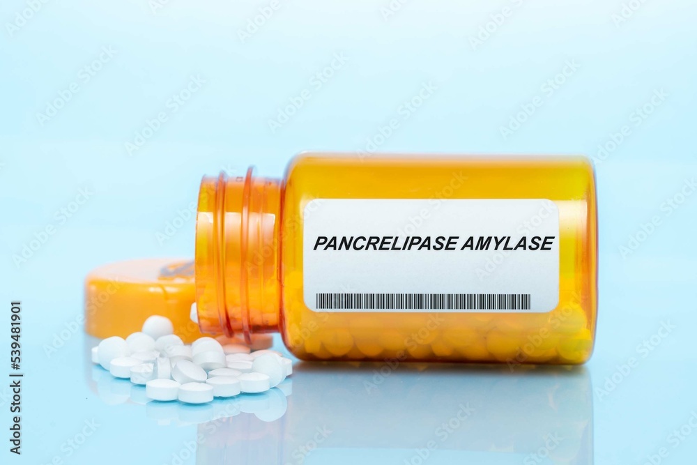 Pancrelipase Amylase Drug In Prescription Medication Pills Bottle Stock ...