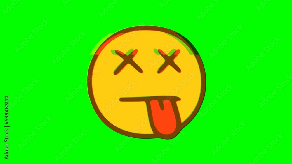 Kill face emoticon glitch effect on green background. Emoji motion ...