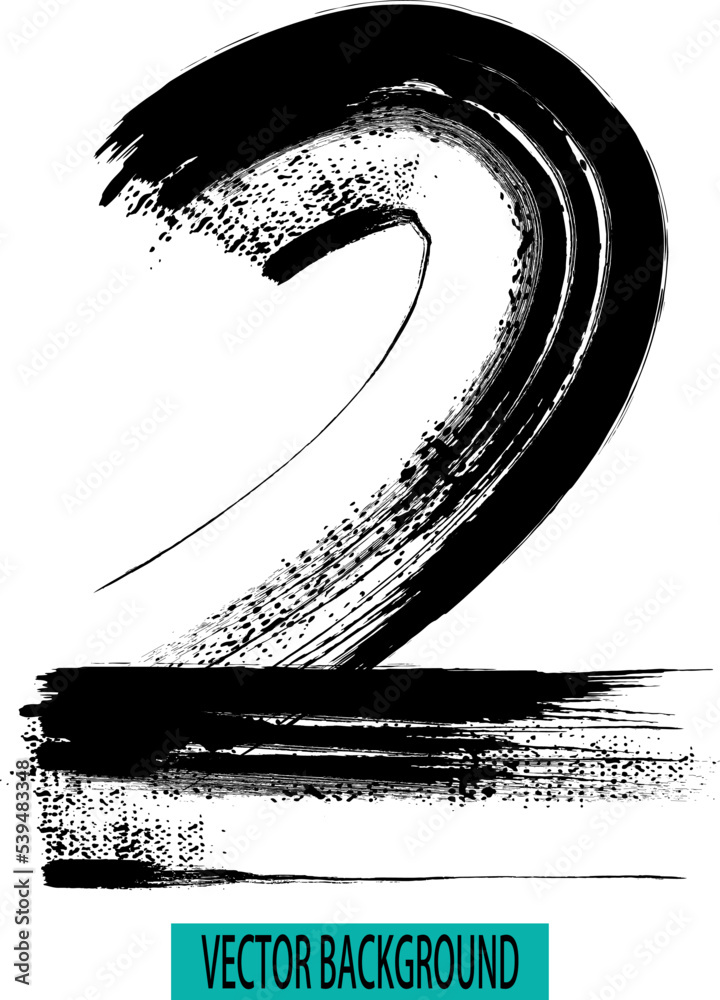 vector hand paint number 2. hand drawn letter with dry brush. vector ...