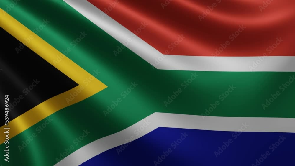 South African flag fluttering in the wind close-up, the national flag ...