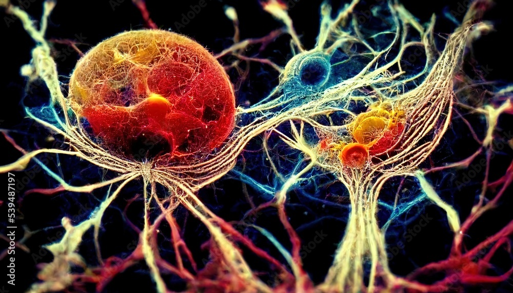Microscopic image of human or alien cells, inside human body, creation ...