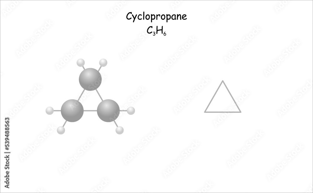 Stylized molecule model/structural formula of cyclopropane. Stock ...
