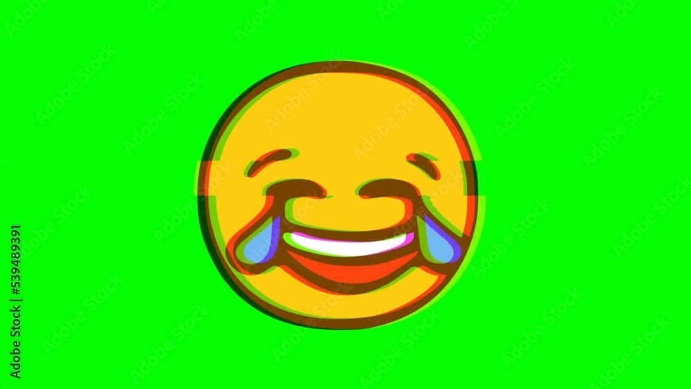 Laughing to tears emoticon glitch effect on green background. Emoji ...