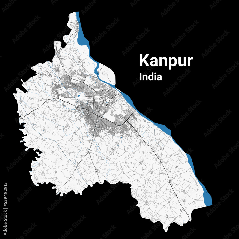 Kanpur map. Detailed map of Kanpur city administrative area. Cityscape ...