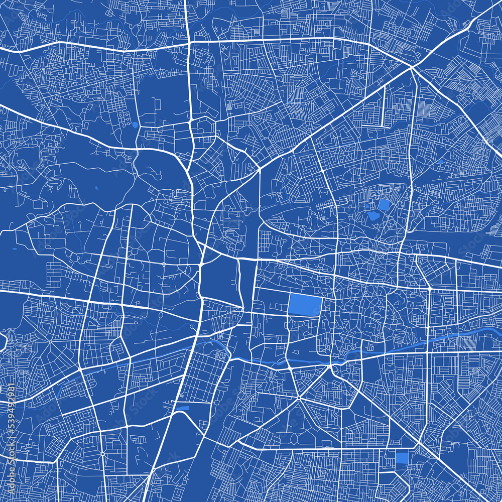 Detailed map poster of Nagpur city, linear print map. Blue skyline ...