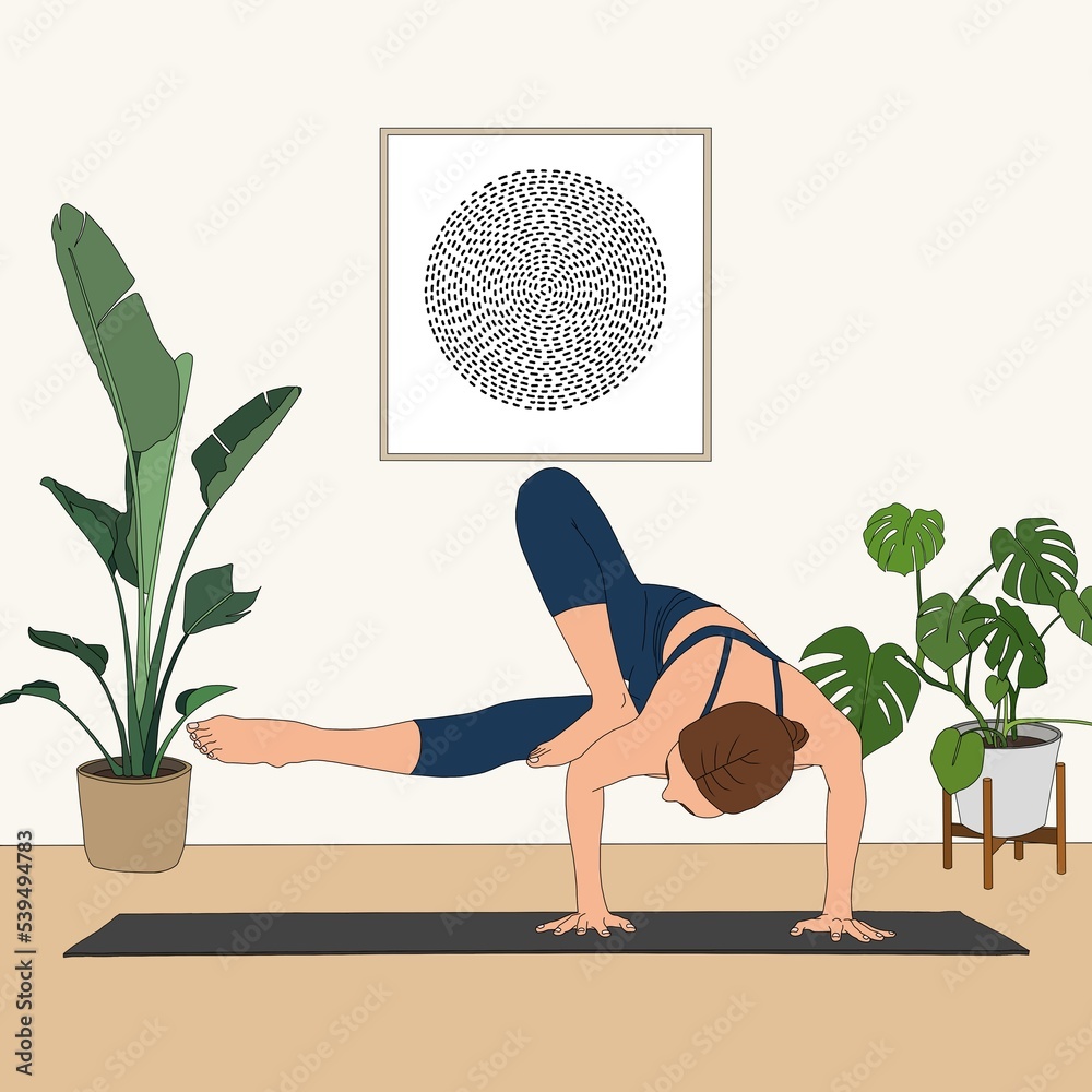 Dragonfly Ppose/ Parsva Bhuja Dandasana. Flexible Woman doing stretch ...