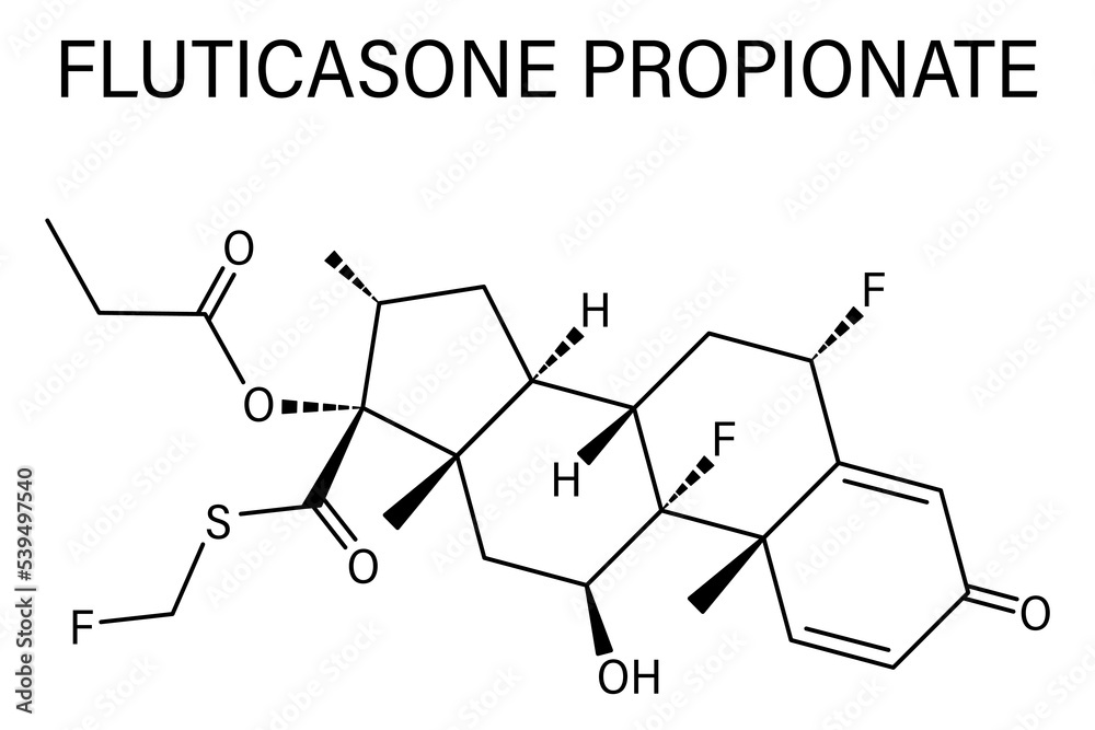 Fluticasone propionate corticosteroid drug molecule. Skeletal formula ...