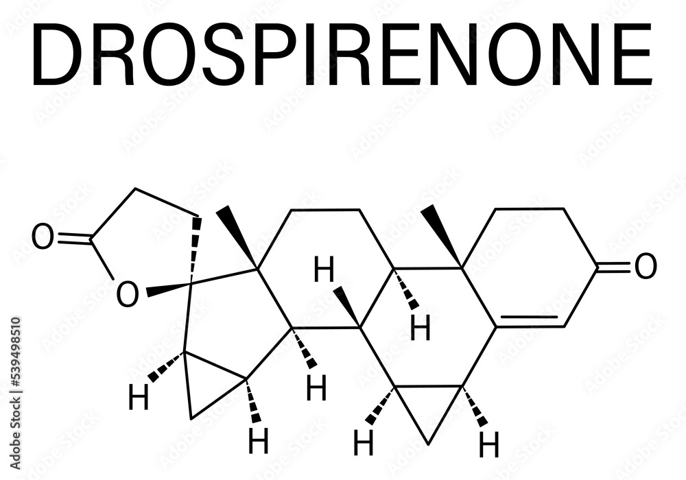 Drospirenone contraceptive drug molecule. Progestin used in birth ...