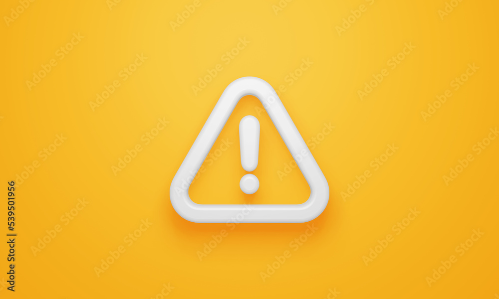 Minimal triangle warning symbol on yellow background. 3d rendering ...