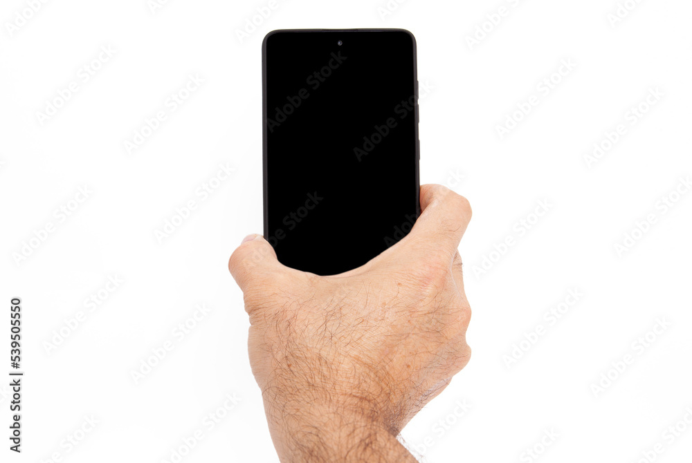 Hand holding mobile phone and blank screen for template advertising and ...
