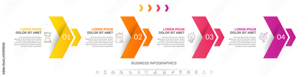 Vector timeline infographics with four steps, icons, flowchart ...
