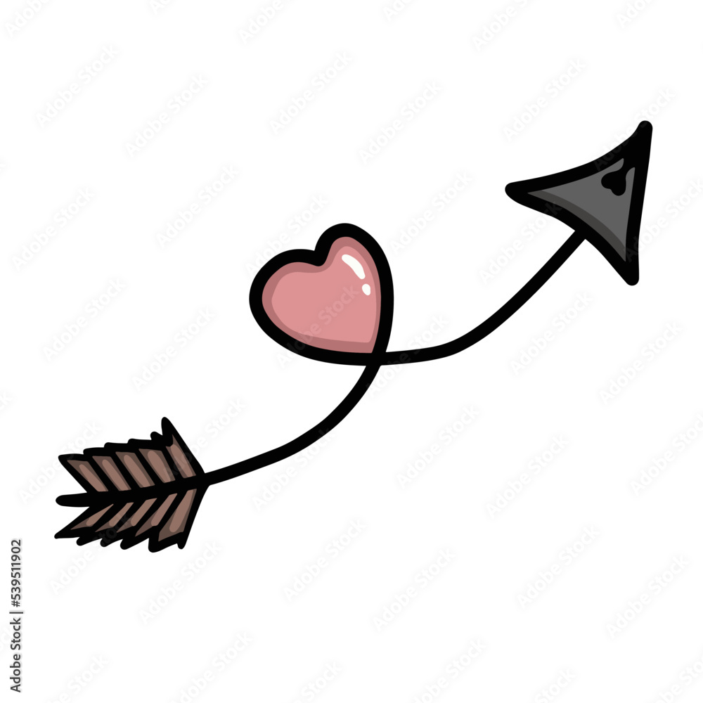 Love arrow. Hand drawn vector illustration of arrow with heart doodle ...