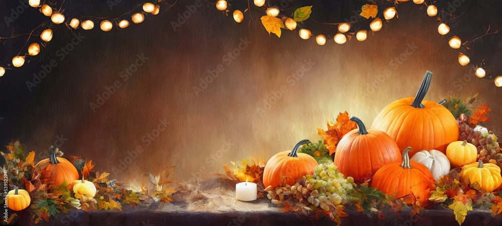 Autumn Pumpkins And Fall Leaves On A Table, Spectacular Thanksgiving ...