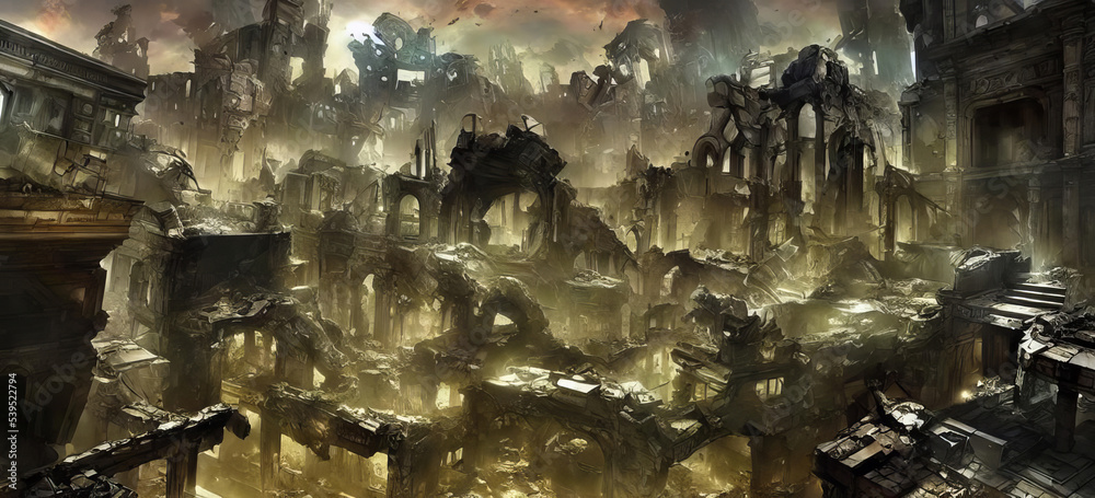 Buildings On The City Destroyed By War Conflict Clashes. Ruined ...