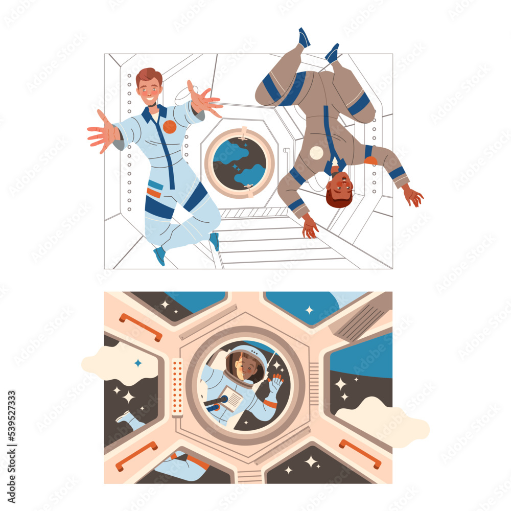 Man Astronaut Character in Outer Space in Spacesuit Flying on Space ...