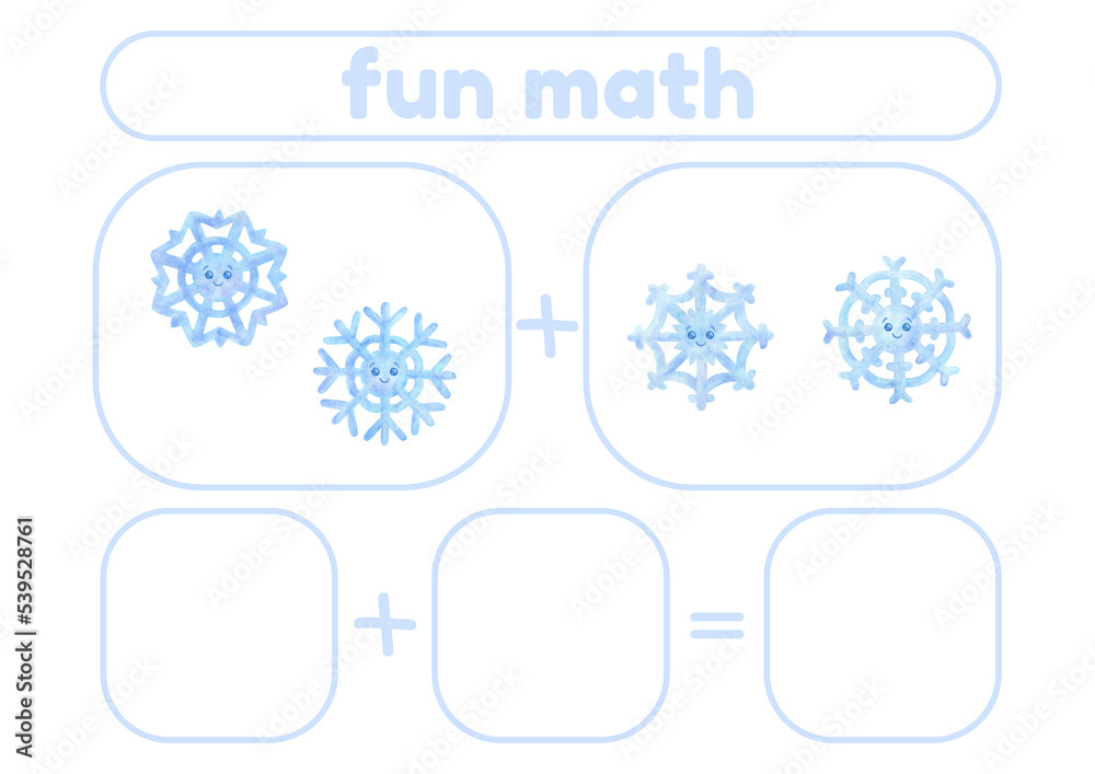 Activity page, sheet for kids. Arithmetic task with snowflakes. Winter ...