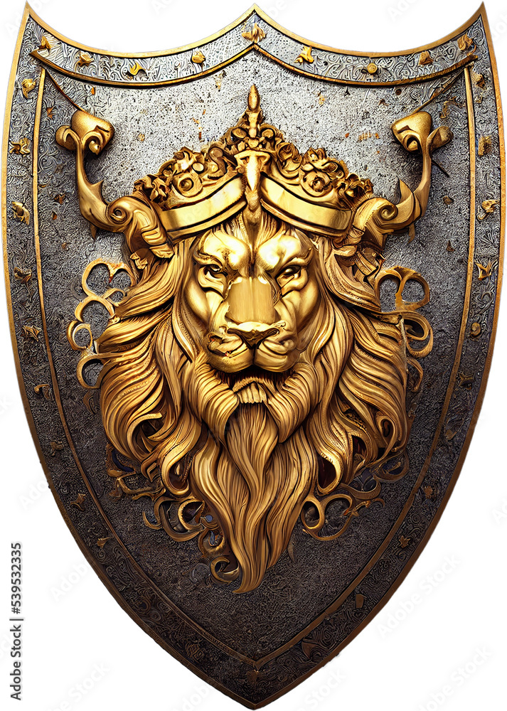 Bronze shield with lion head at transparent background Stock ...