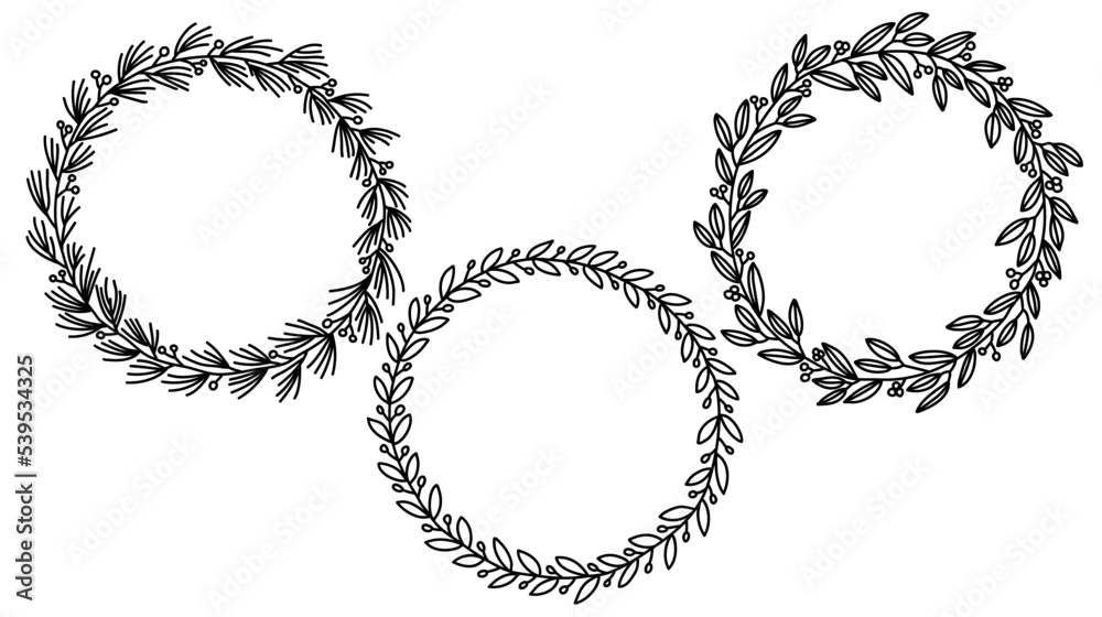 Christmas tree line illustration set, winter line art vector, christmas ...