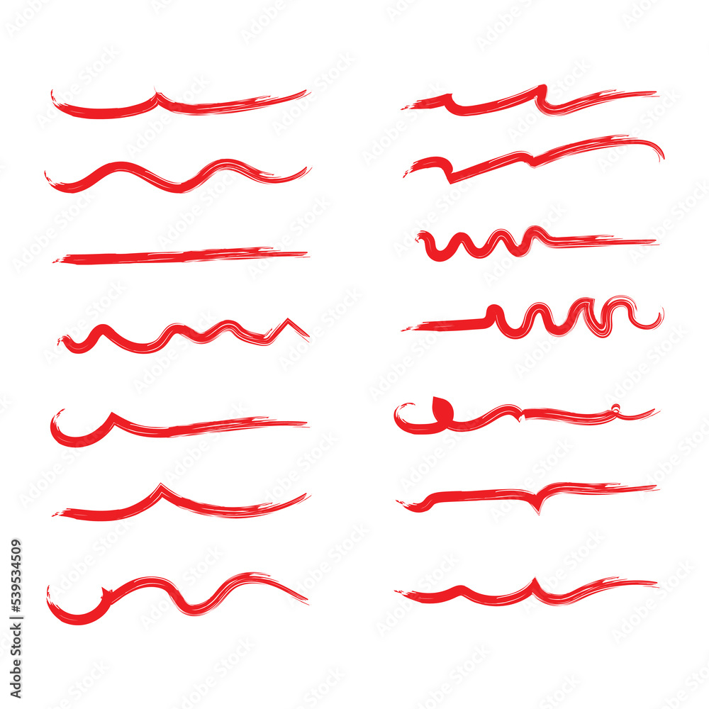 Handmade Collection Set Of Red Underline Vector . Doodle Style ...