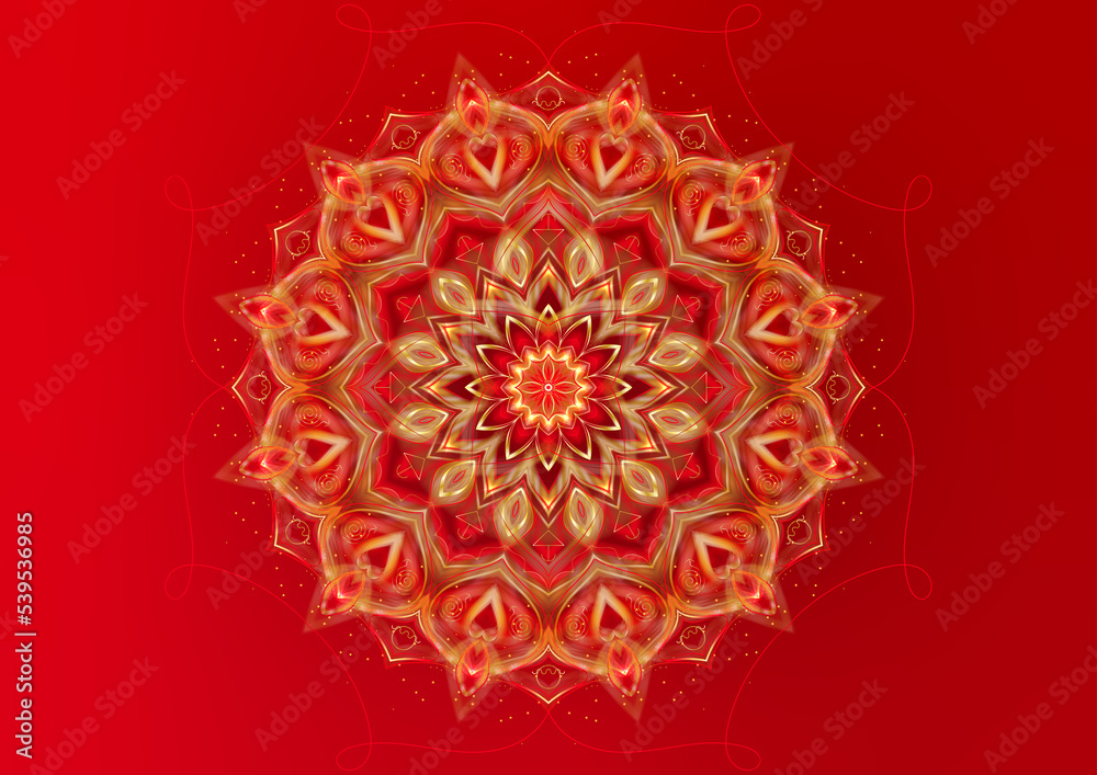 Red mandala for the first energy center, the Muladhara chakra. There ...