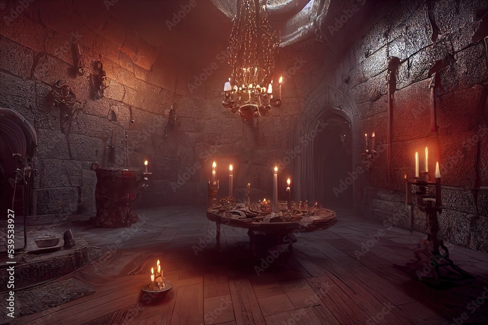 An inside hall of a Transylvanian vampire castle from Victorian times ...
