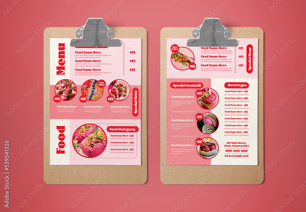 Pink Modern Food Menu Layout Stock Template | Adobe Stock
