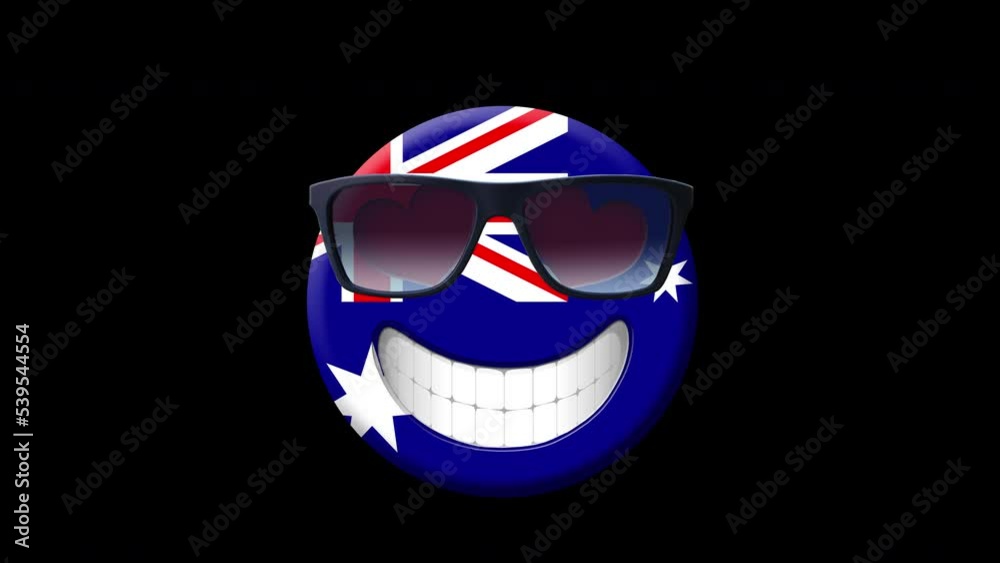 Australia.Animation of smiling face with australian flag isolated by ...
