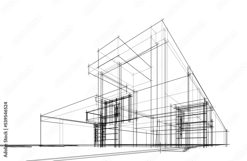 house building sketch architectural 3d illustration Stock Vector ...