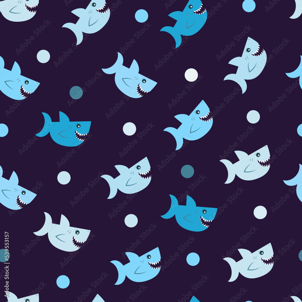 Cute Shark Sea background with sea creatures for wallpaper, textiles ...