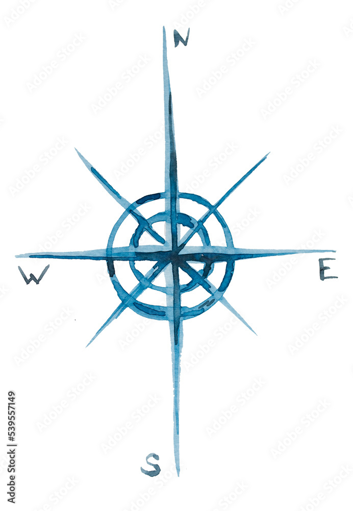 Watercolor compass illustration. Travel design. Adventure themed ...