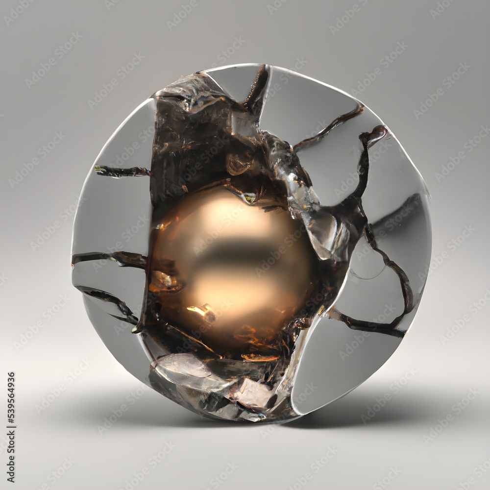 3d render, abstract modern minimal background with golden ball inside ...