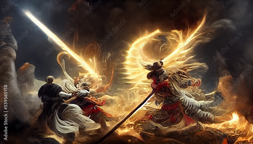 An angel fights with a demon. Eternal battle good vs evil. Inspired by ...