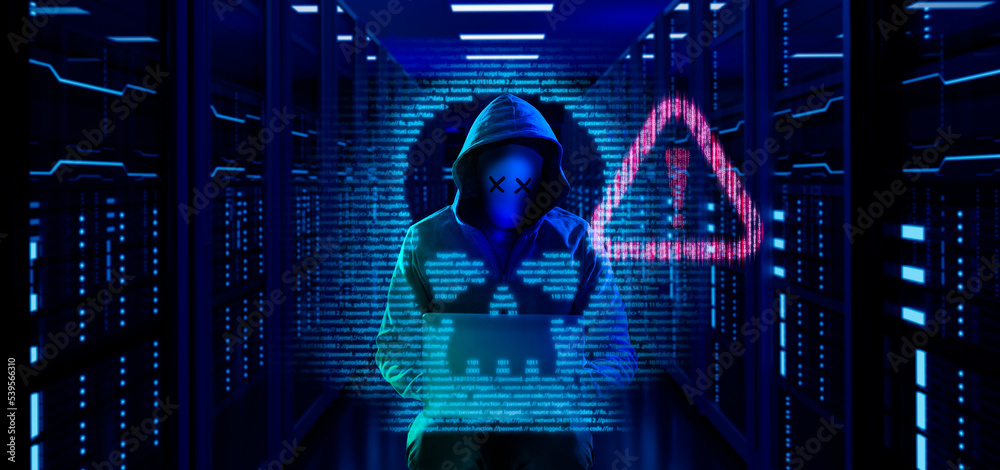 Cybersecurity Vulnerability Log4j And Hackercodingmalware Concepthooded Computer Hacker In