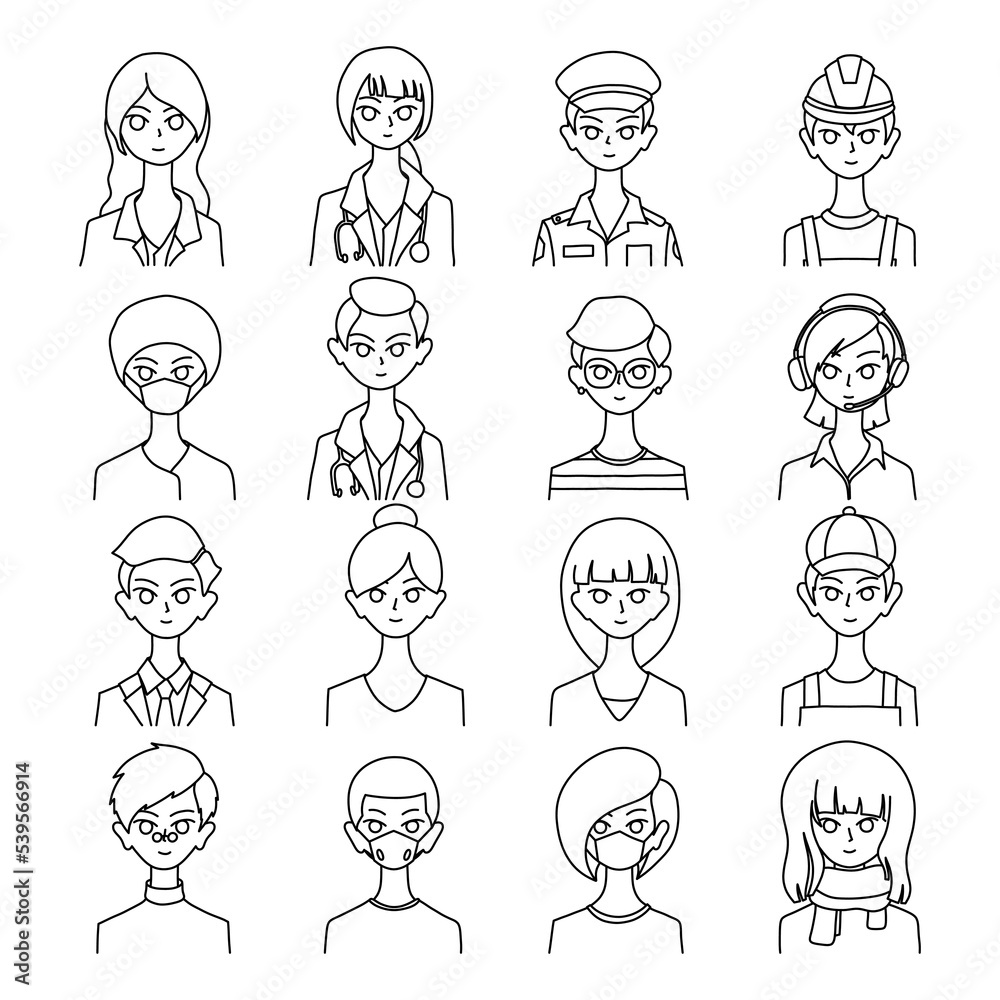 Avatar Portrait Doodle vector icon set. Drawing sketch illustration ...