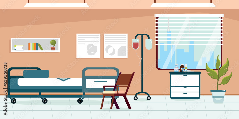 Vector illustration of modern interior hospitals. Cartoon interior with ...