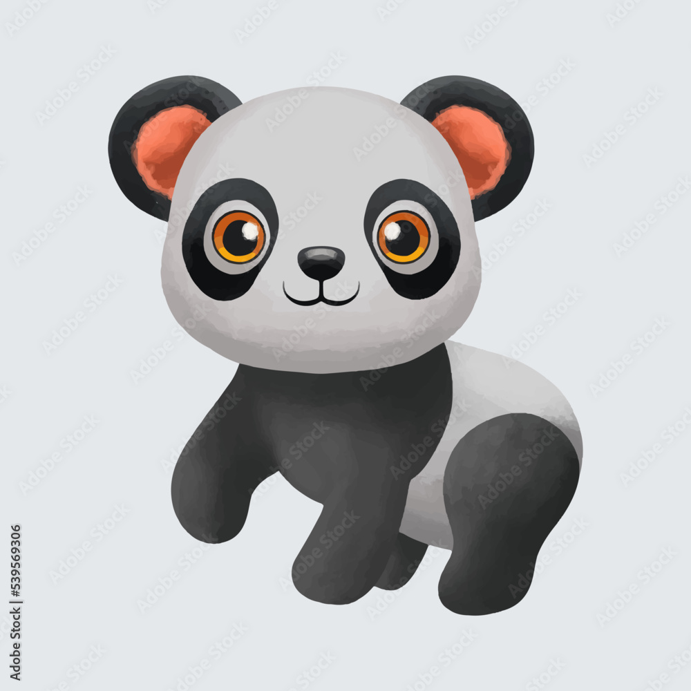 Cartoon cute panda watercolor style isolated on white background Stock ...