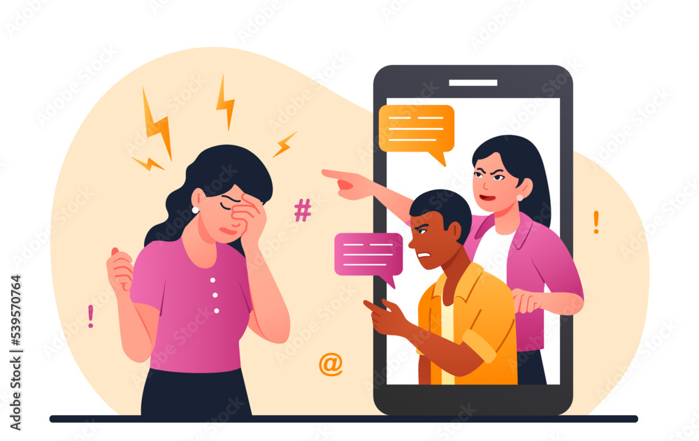 Hate in social networks. Cyberbullying and insults on internet. Young ...