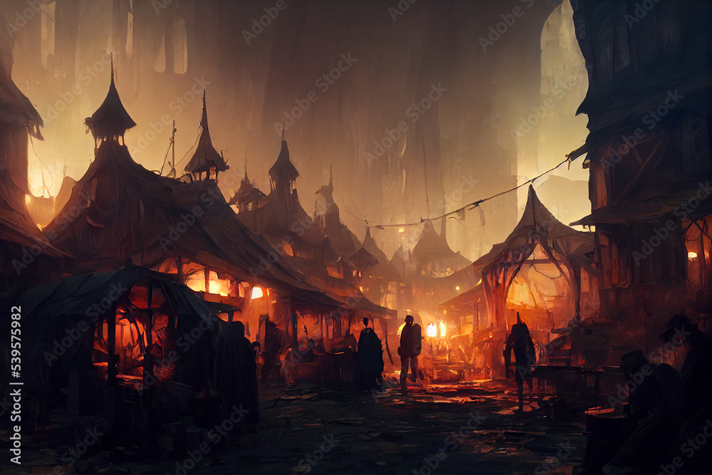 Fantasy Slums Concept Art Stock Illustration | Adobe Stock